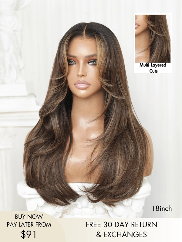 Doris Wig Layered Brown Wig With Sun Kissed Highlights Hairvivi