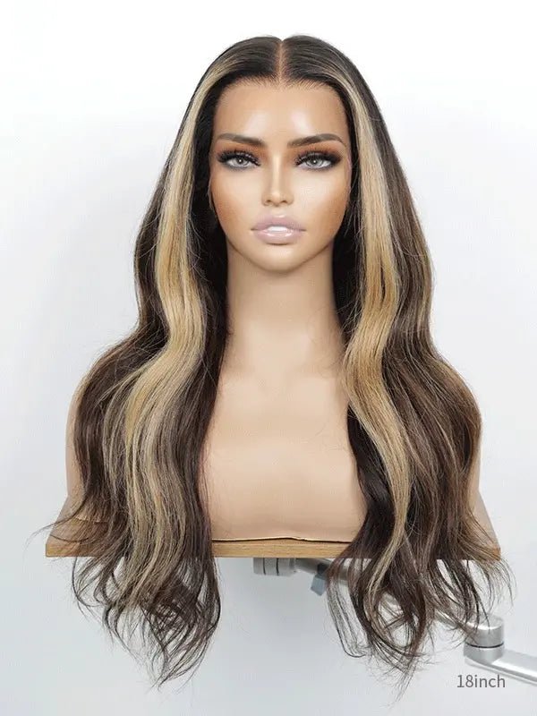 Ricky Brown Hair With Blonde Highlights Invisible Scalp Lace Frontal W ...